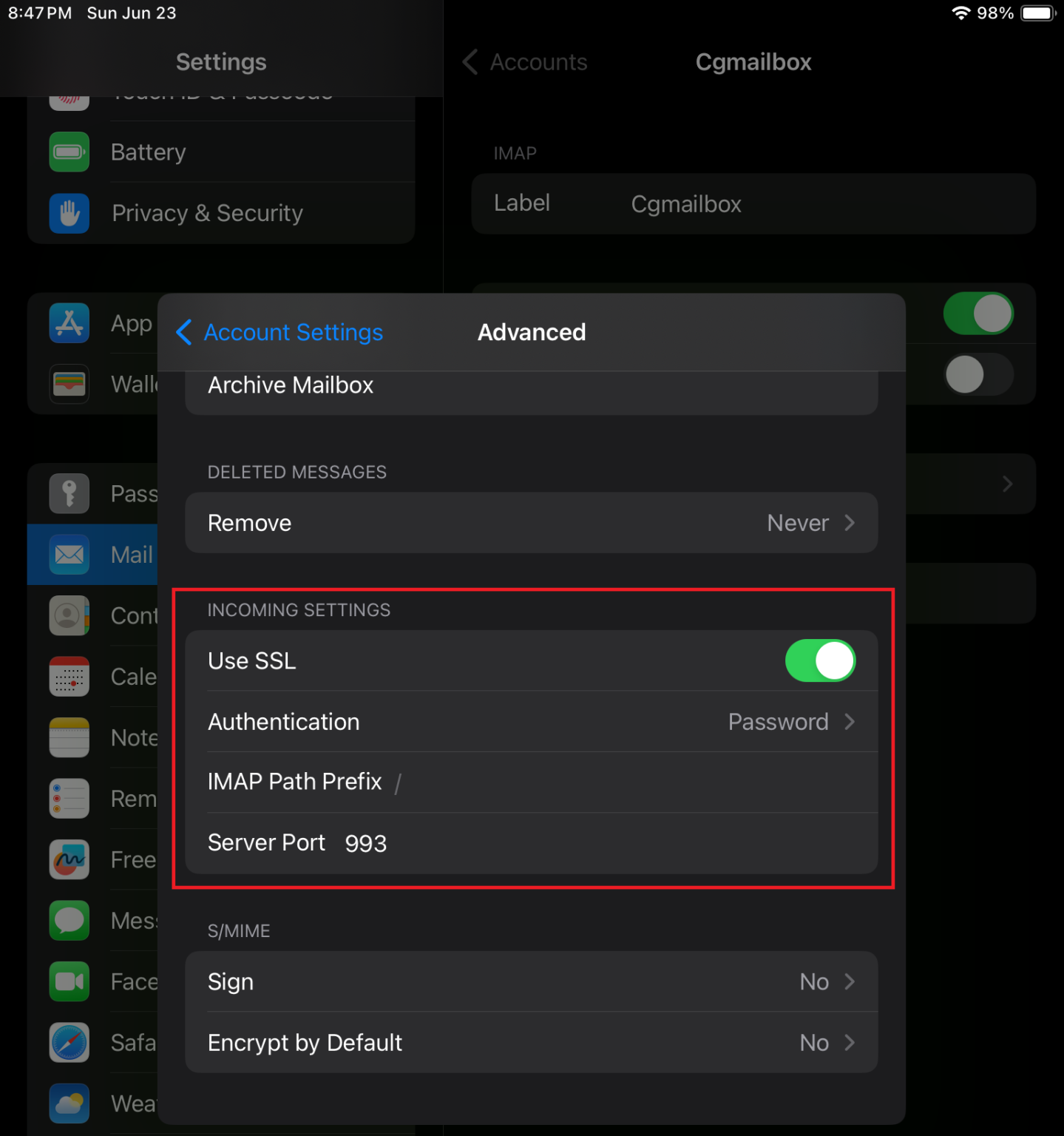 Verify Email settings on iOS - CGI Communications