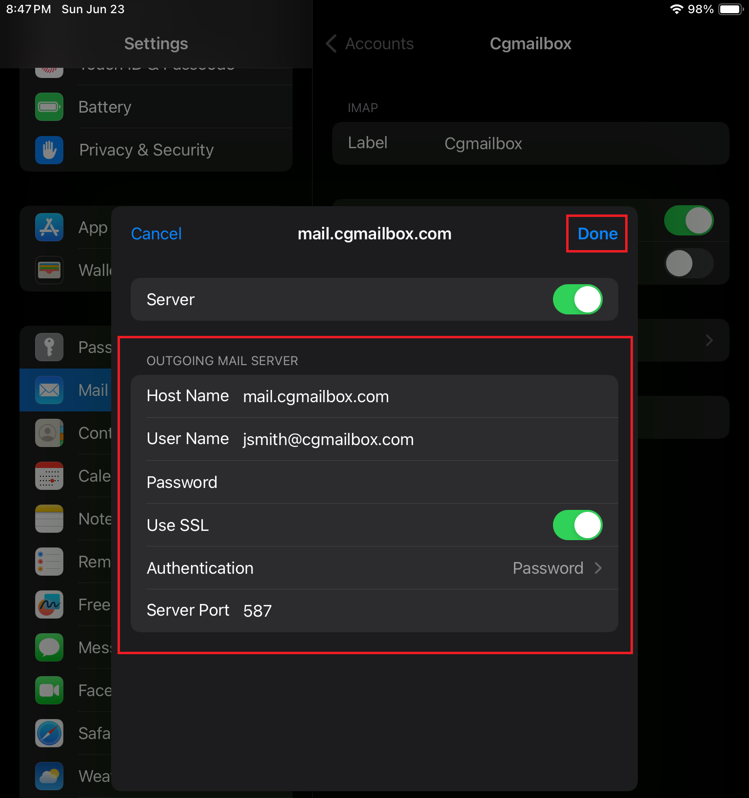 Verify Email settings on iOS - CGI Communications